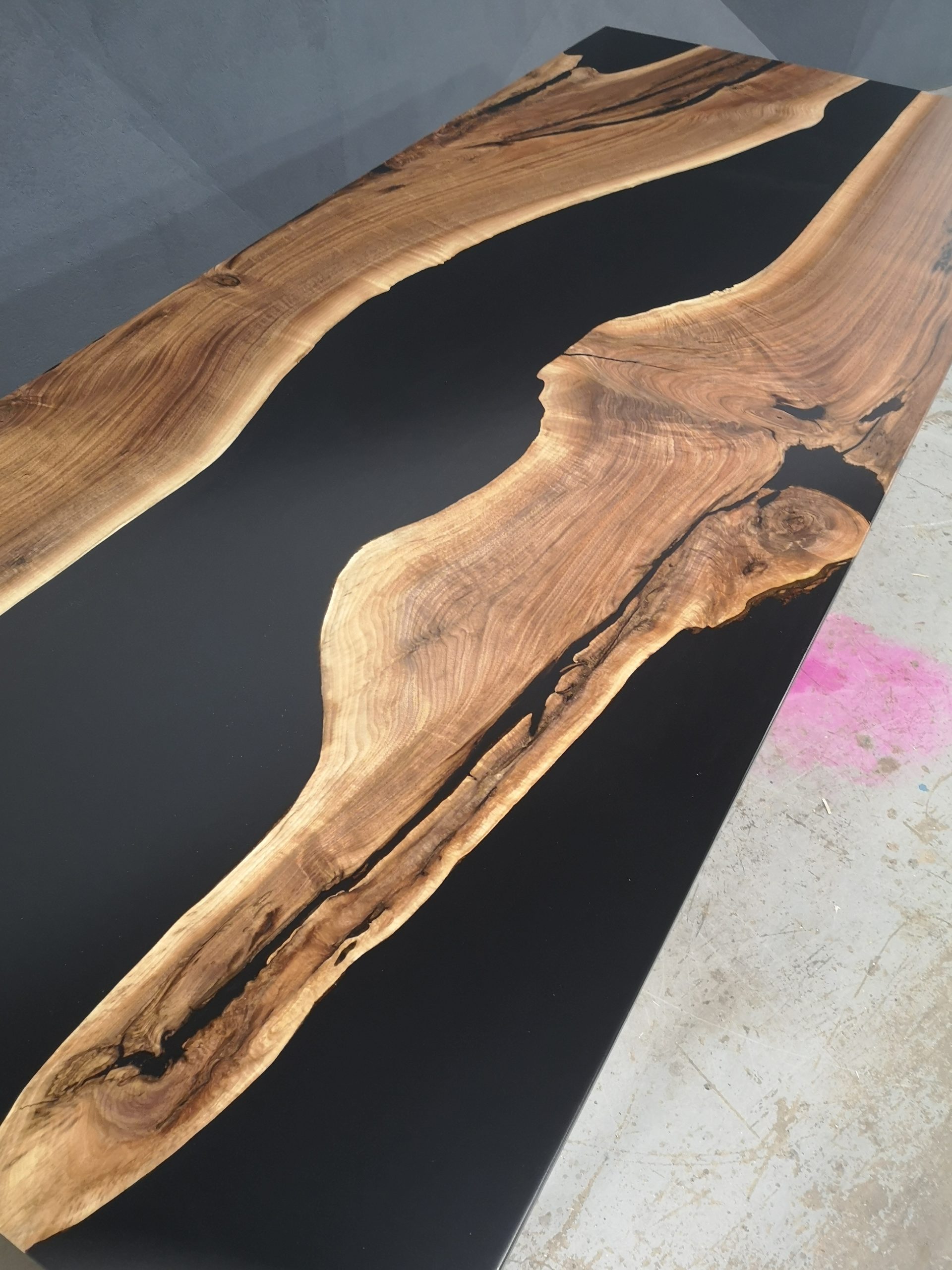 Walnut Dining Table with Solid Black Epoxy - Anglewood Furniture