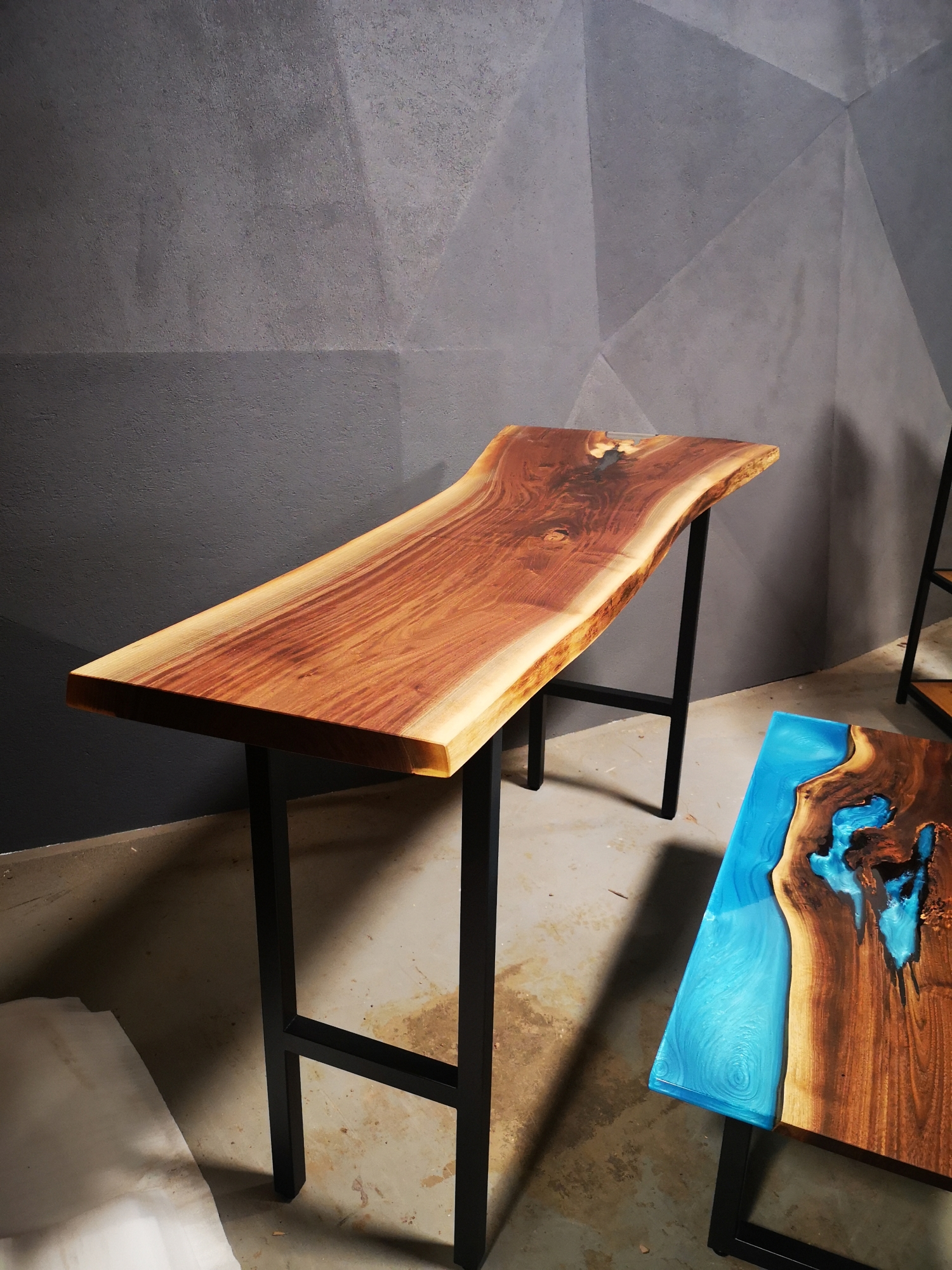 Walnut Single Slab Console with 100% Glass Clear Epoxy - Anglewood ...