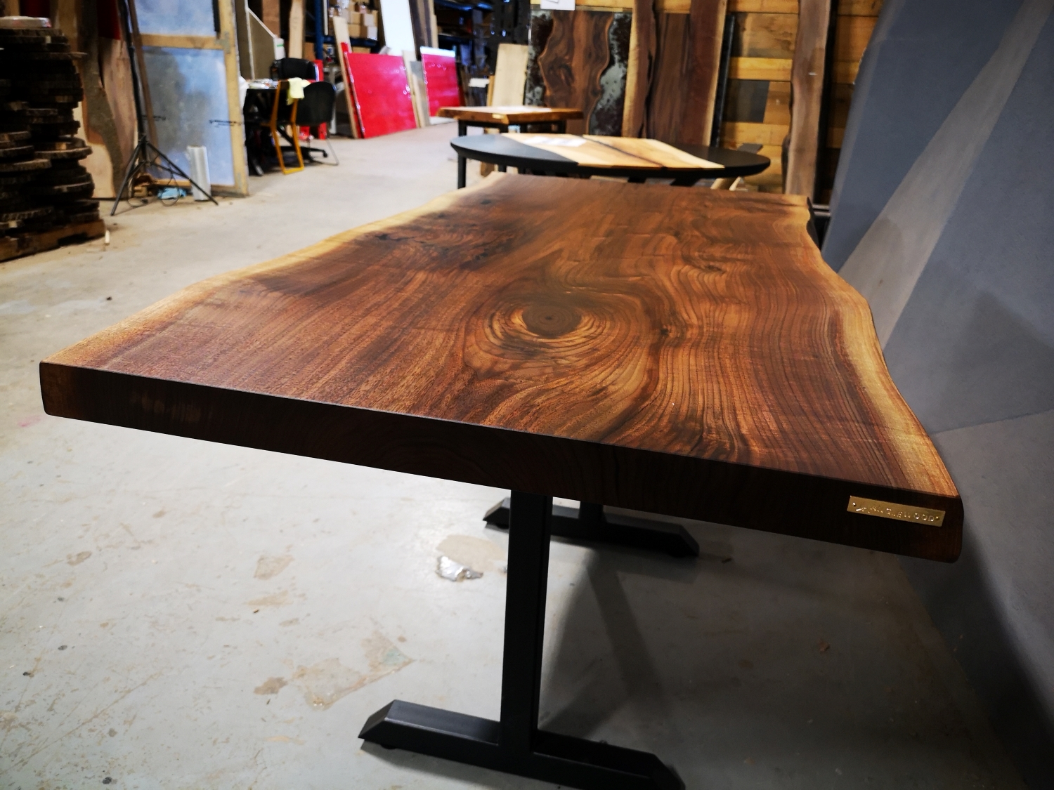 Walnut Single Slab Desk with I Base - Anglewood Furniture