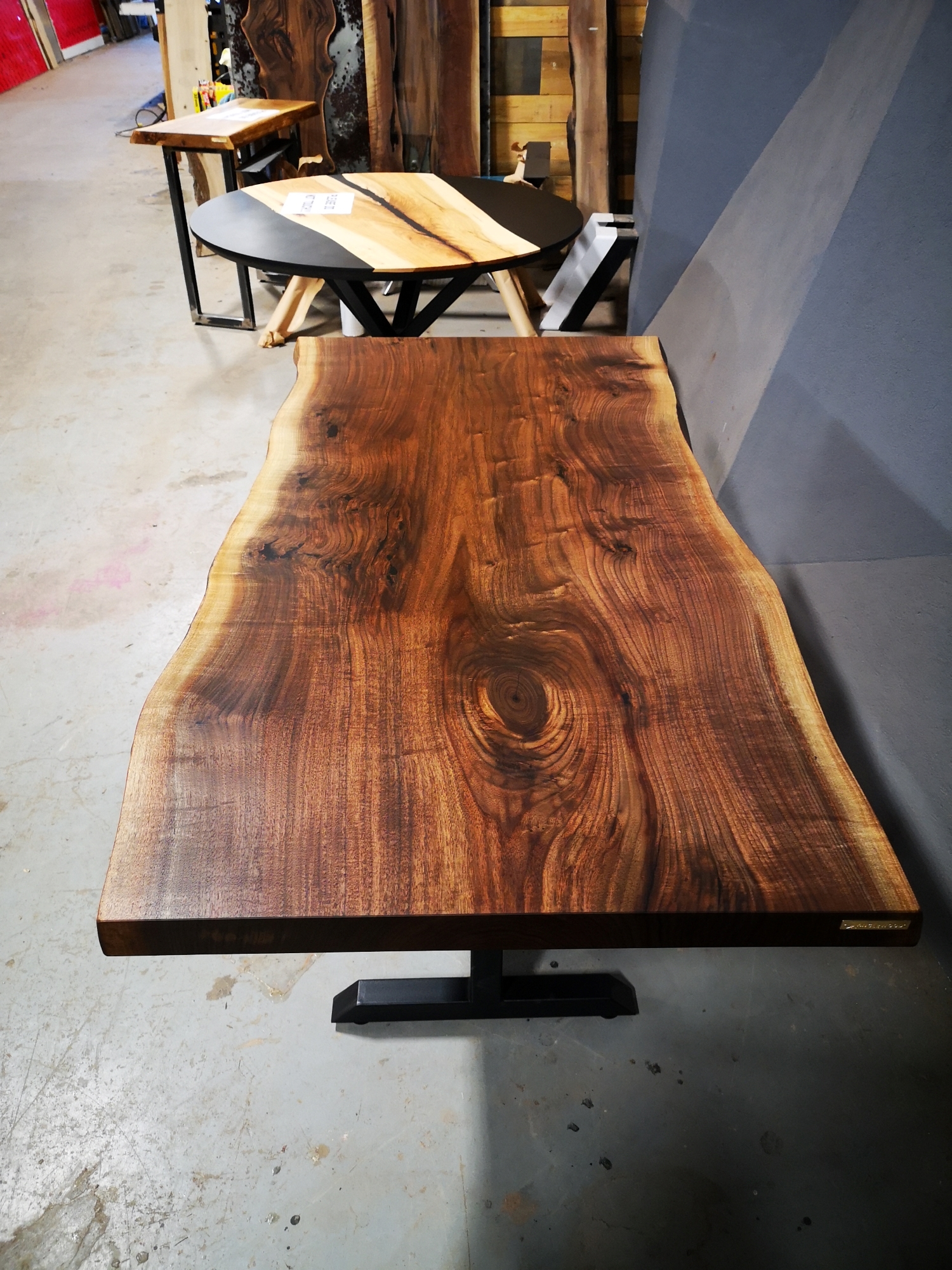 Walnut Single Slab Desk with I Base - Anglewood Furniture