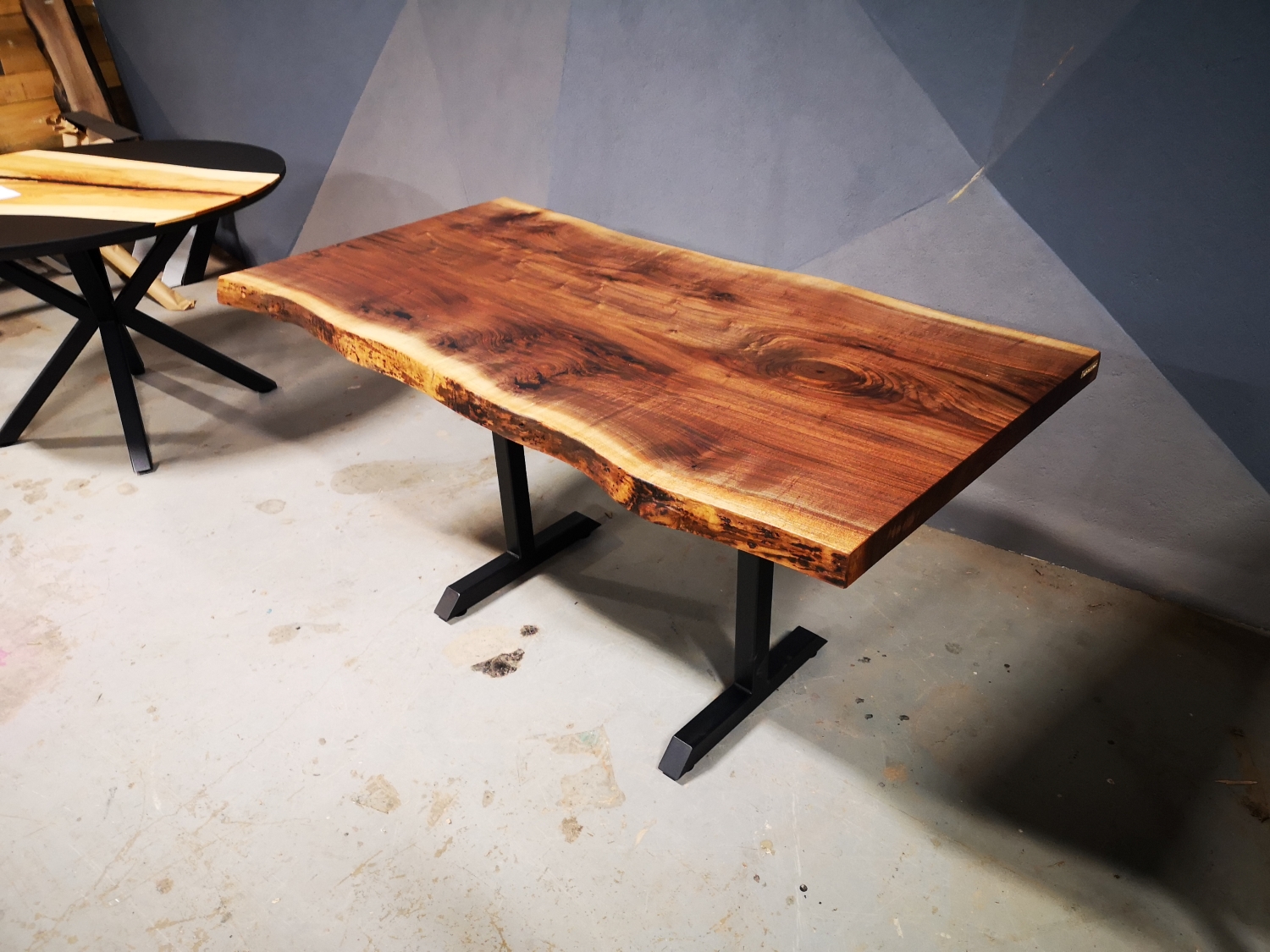 Walnut Single Slab Desk with I Base - Anglewood Furniture