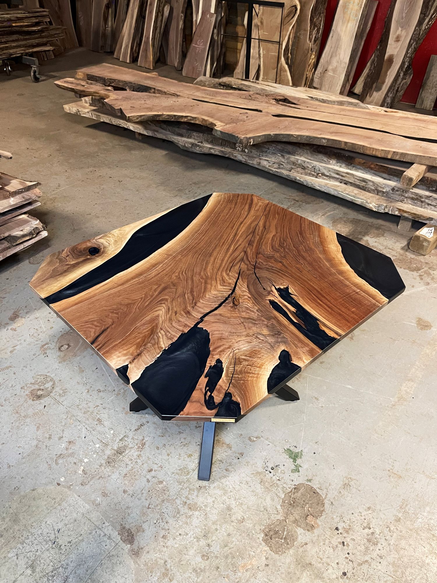 Walnut Coffee Table with Solid Black Epoxy - Anglewood Furniture