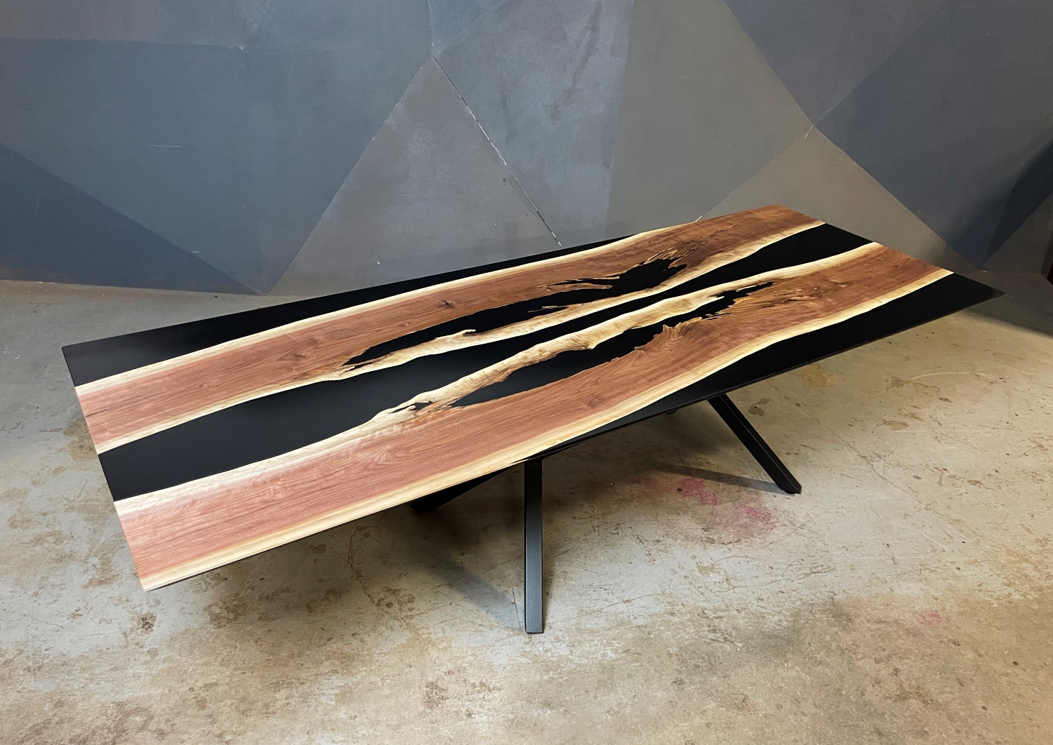 Walnut Dining Table with Solid Black Epoxy - Anglewood Furniture