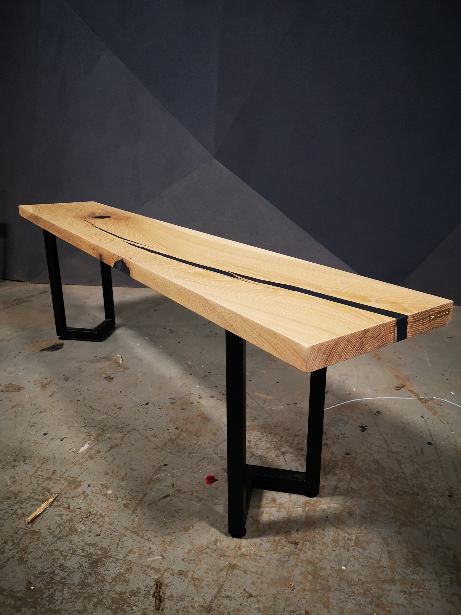 Oak Bench with Solid Black Epoxy - Anglewood Furniture