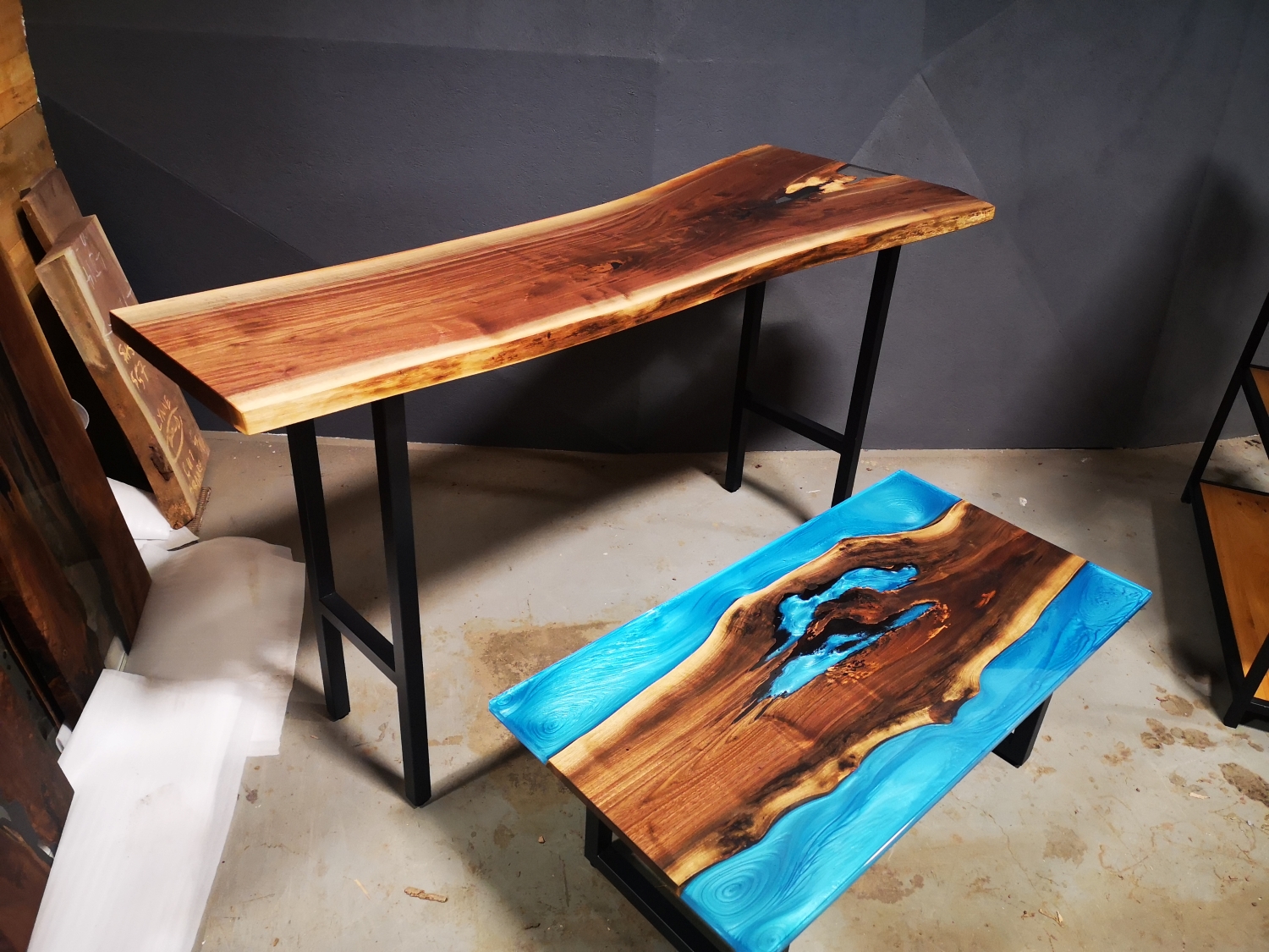 Walnut Single Slab Console with 100% Glass Clear Epoxy - Anglewood ...