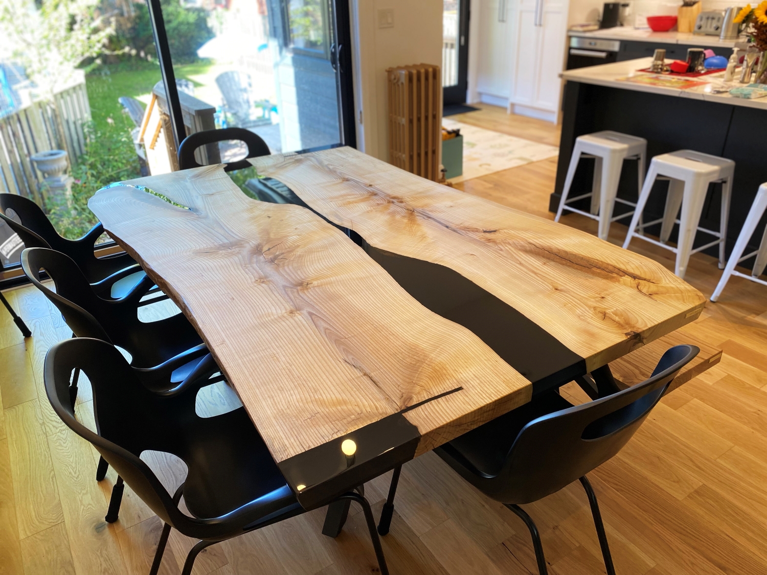 Maple Dining Table with Solid Black Epoxy - Anglewood Furniture