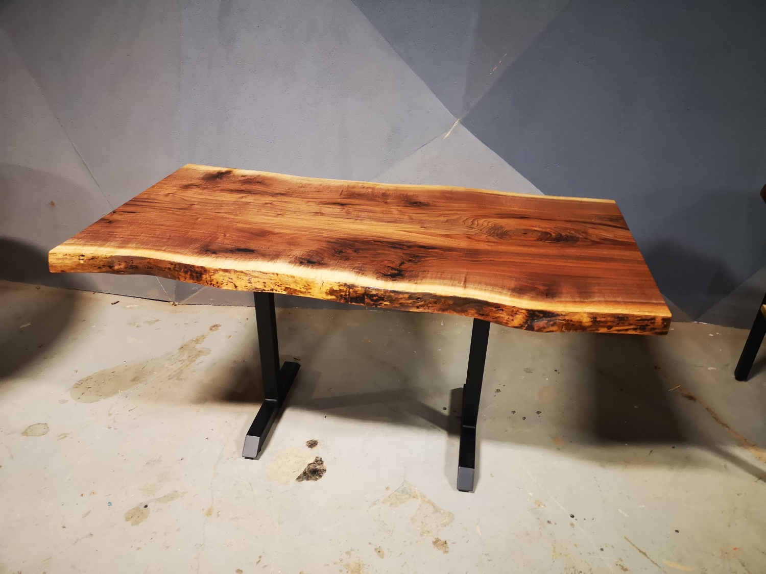 Walnut Single Slab Desk with I Base - Anglewood Furniture