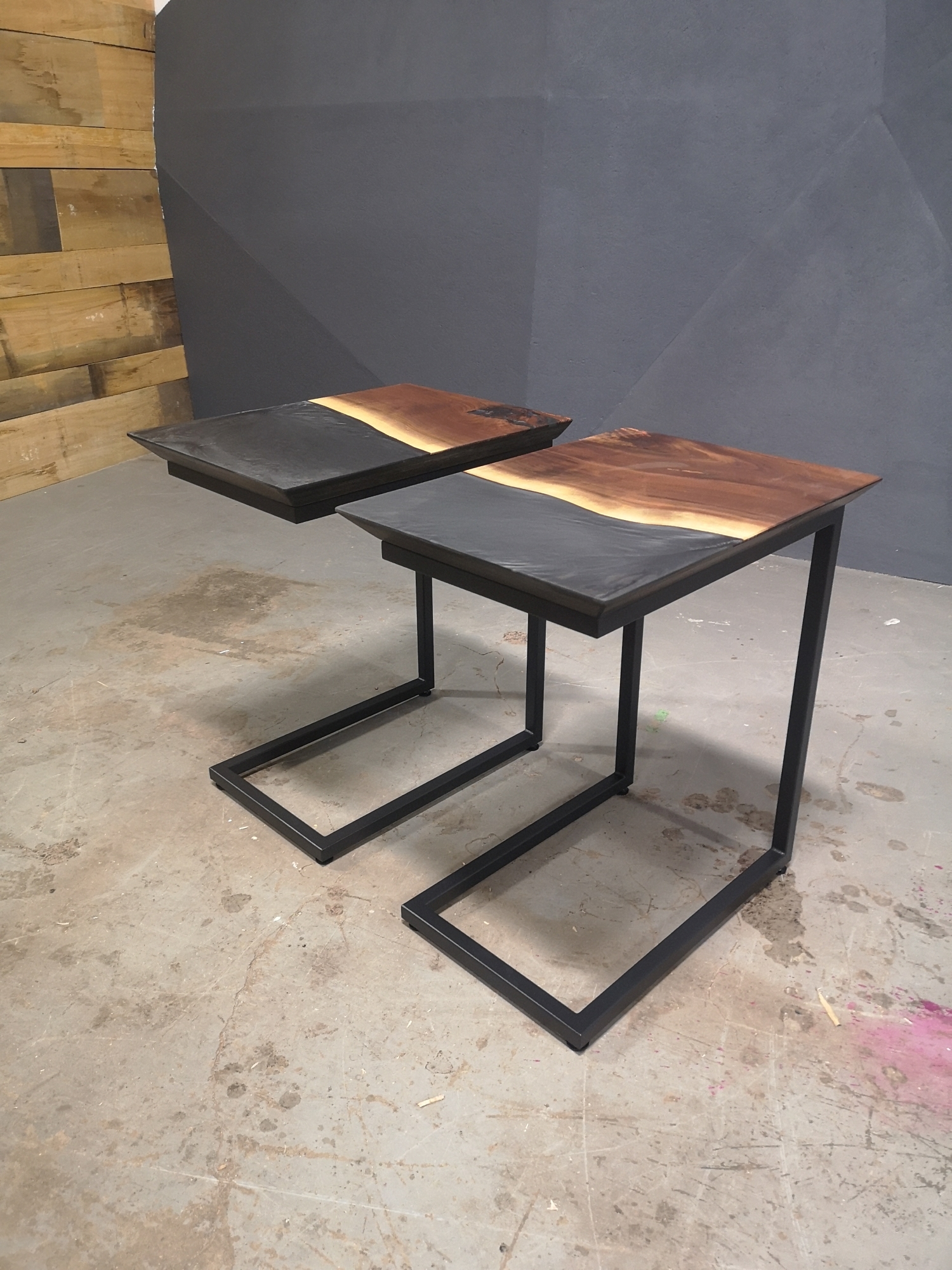 Walnut Side Table with Solid Gray Epoxy - Anglewood Furniture