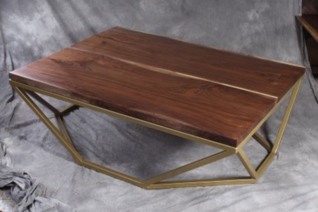Walnut Coffee Table Octagon Gold Legs - Anglewood Furniture