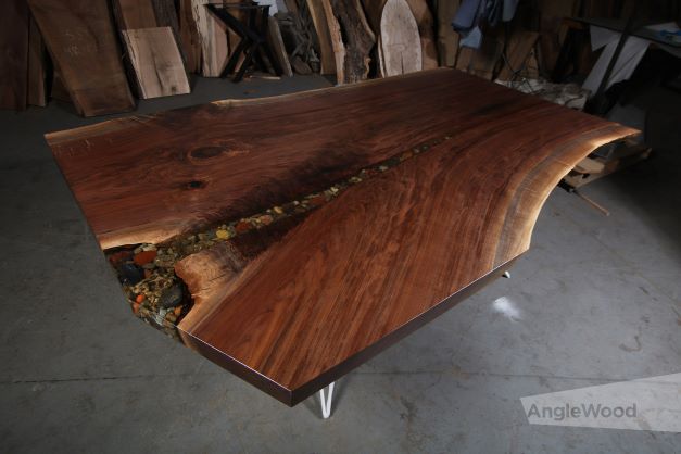 Walnut Live Edge Single Slab River Dining Table - Anglewood Furniture