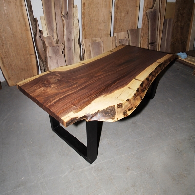 Walnut Live Edge Single Slab Dining Table U Legs - Anglewood Furniture