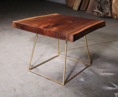 Walnut Live Edge Square Coffee Table Gold Legs - Anglewood Furniture