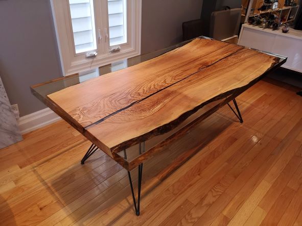 Single Slab Ash Dining Table with Clear Epoxy - Anglewood Furniture