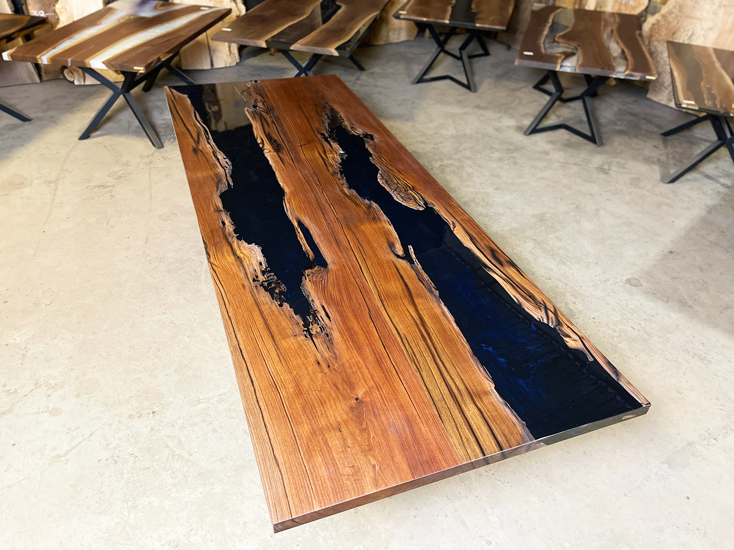 Walnut Dining River Table with Polished Deep Sea Epoxy - Anglewood ...