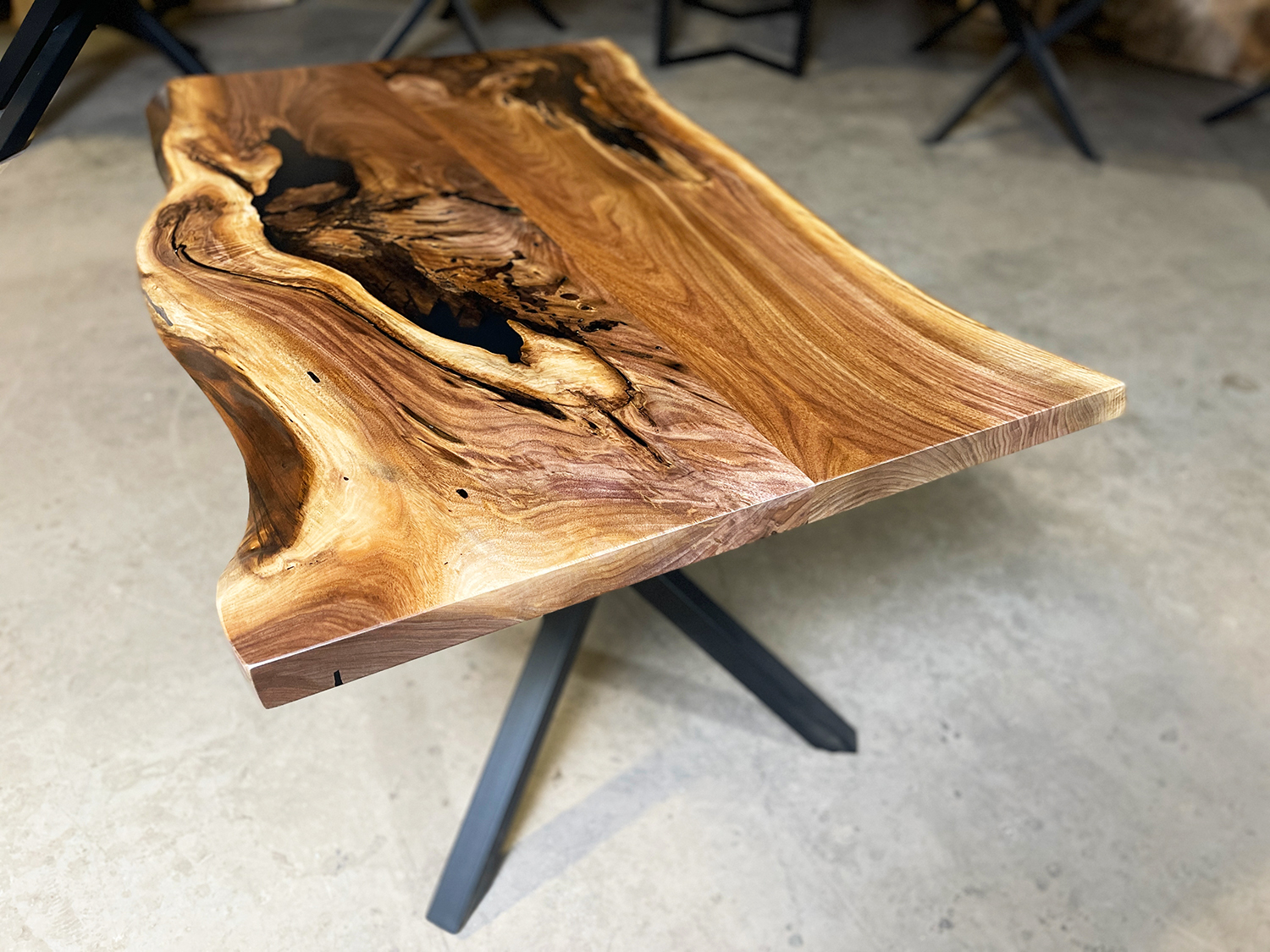 Walnut Live Edge Jointed Dining Table with Clear Polished Epoxy ...