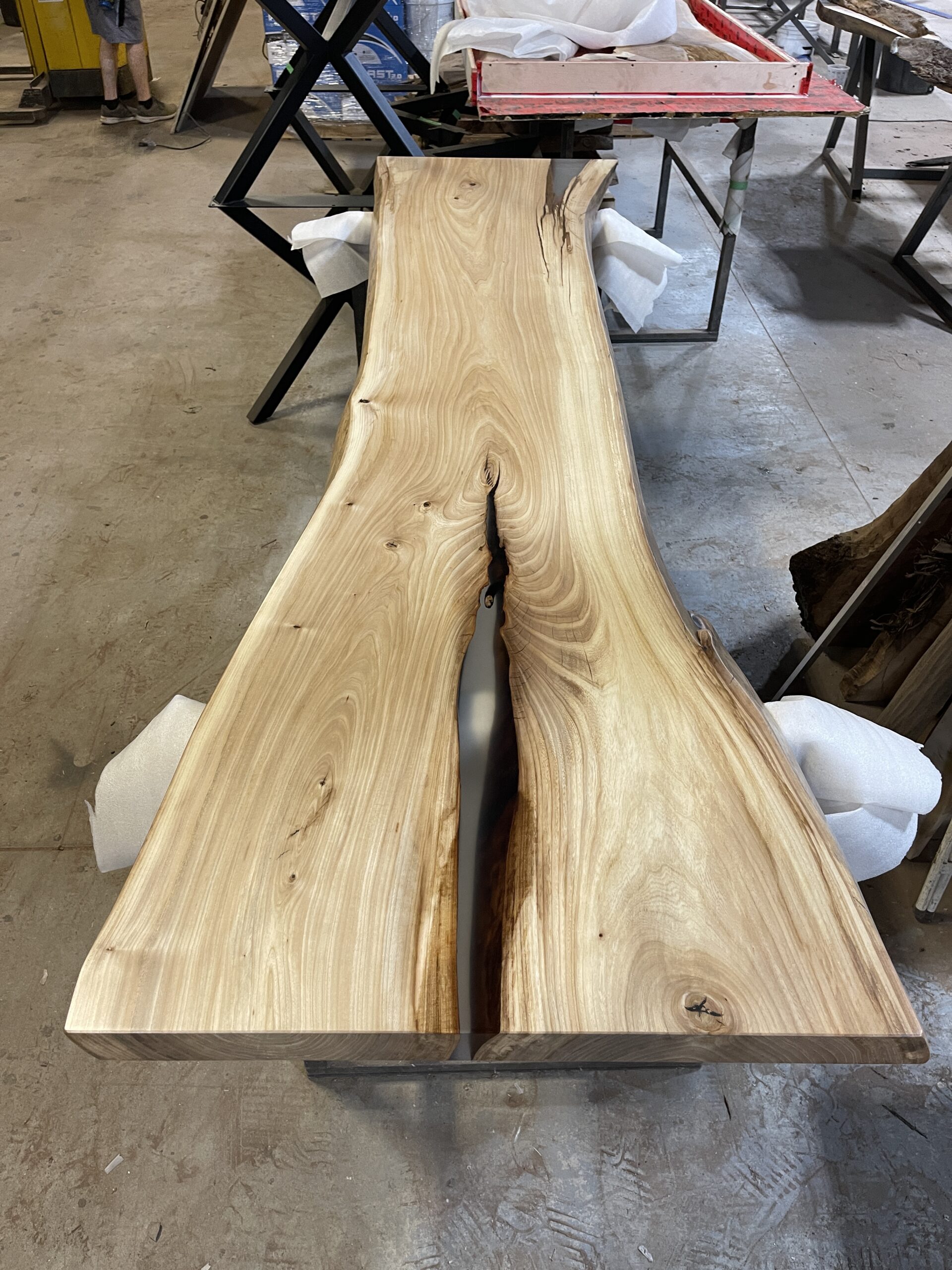 Live Edge Single Slab Elm Bar Top with Clear Epoxy Accents - Anglewood ...