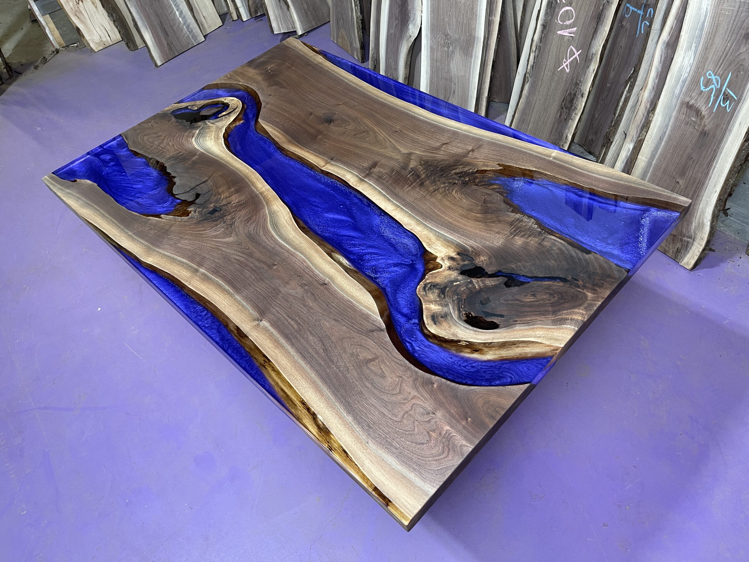 Walnut Dining Table with Purple Base Epoxy Layer and Polished Clear Top ...