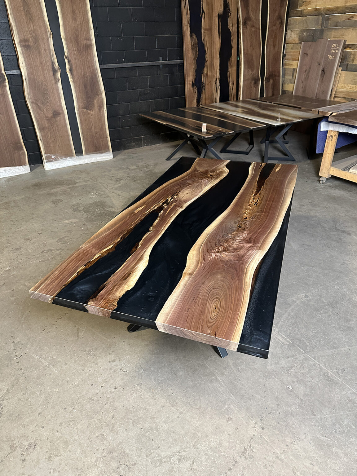 Dark and Clear Epoxy Walnut Dining Table - Anglewood Furniture