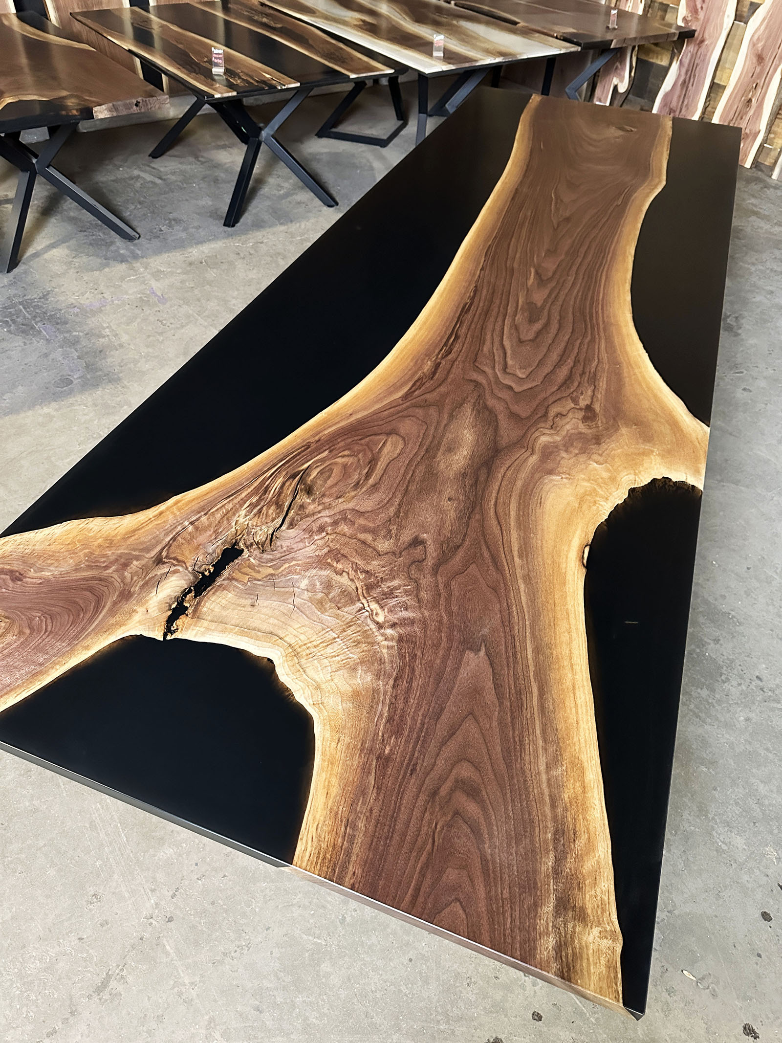 Walnut Dining Table with Black Epoxy - Anglewood Furniture