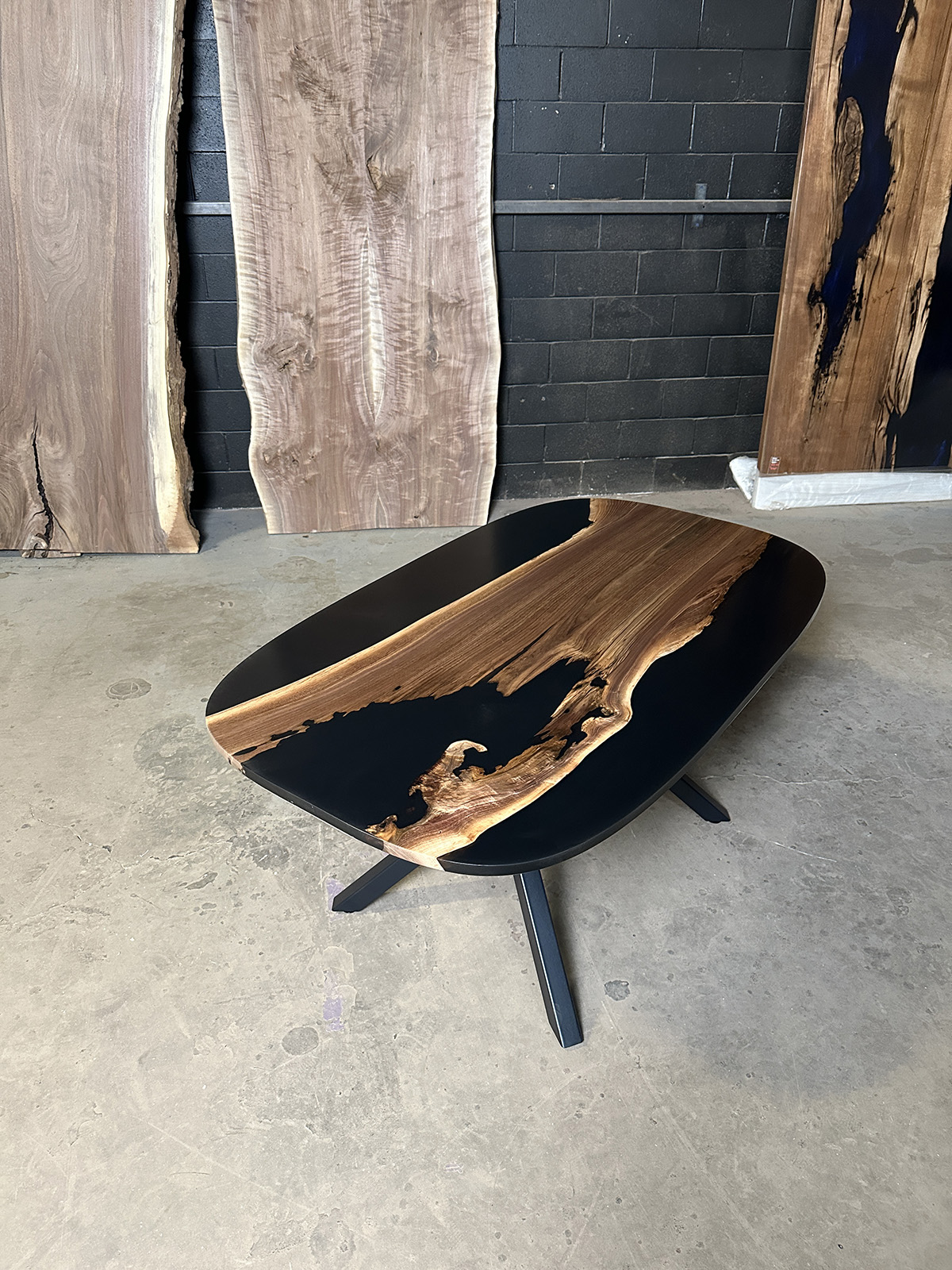 Black Epoxy Oval Walnut Dining Table - Anglewood Furniture
