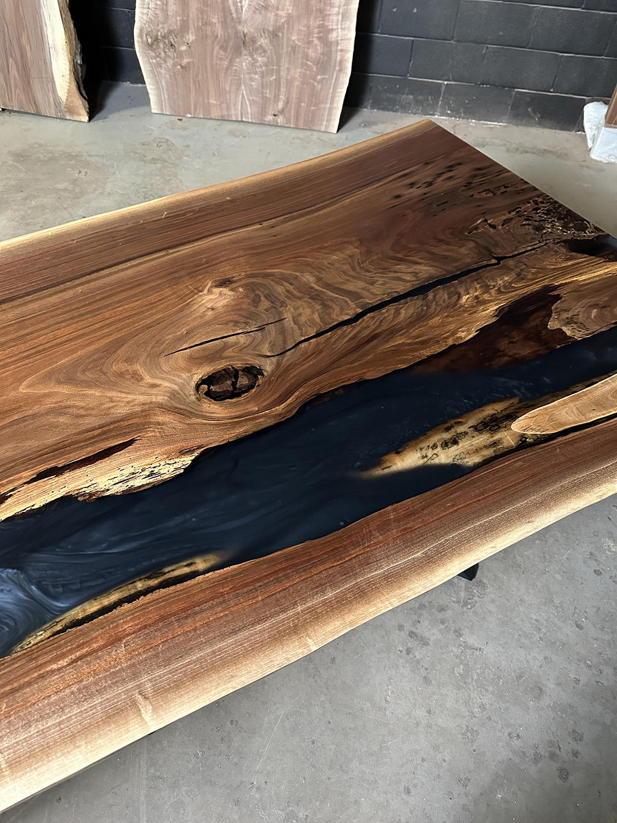 Walnut Dining Room Table Single Slab - Live Edge and Epoxy - Anglewood ...