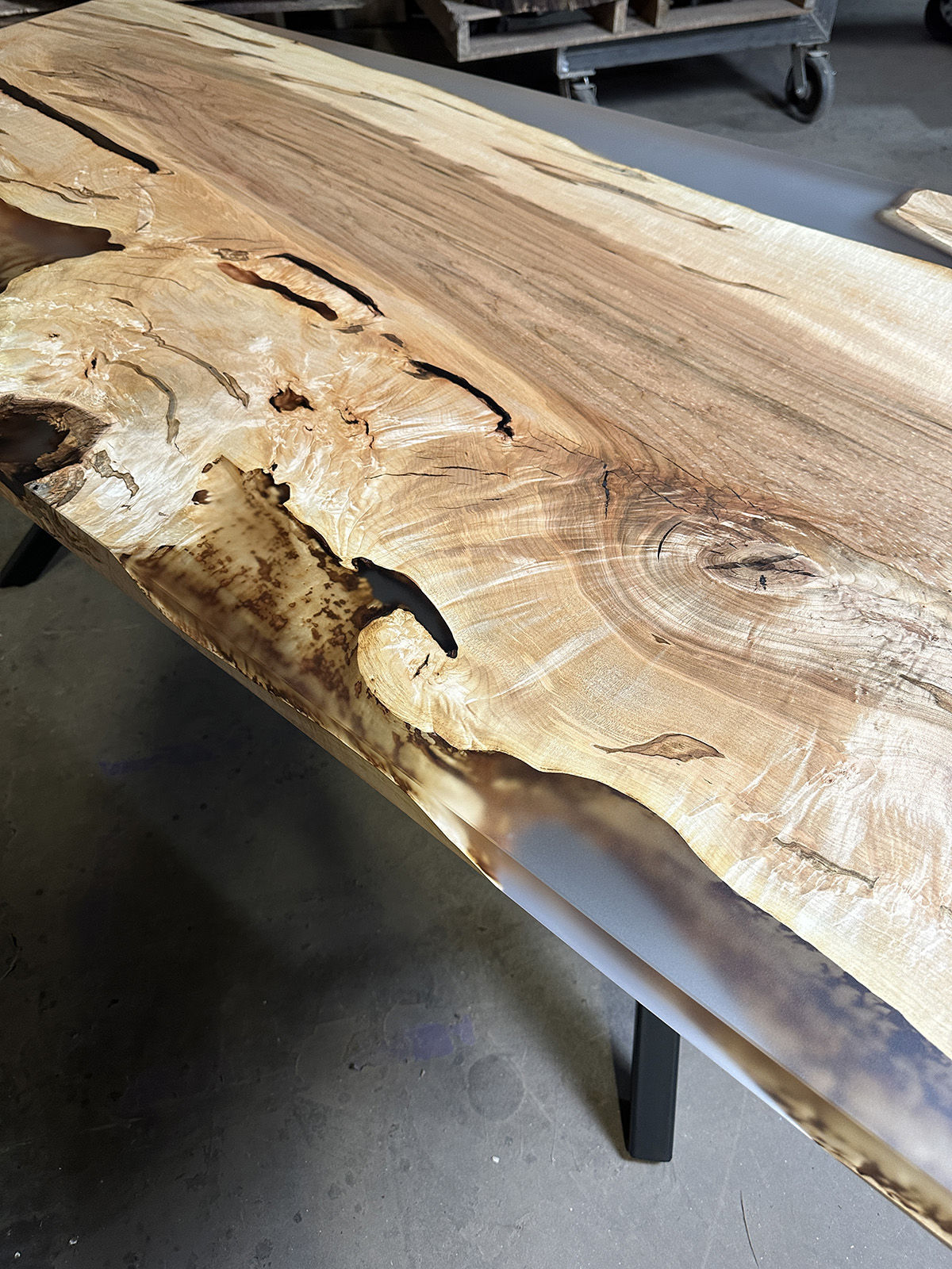 Maple Dining Table with Grey Base Matt Top Epoxy - Anglewood Furniture