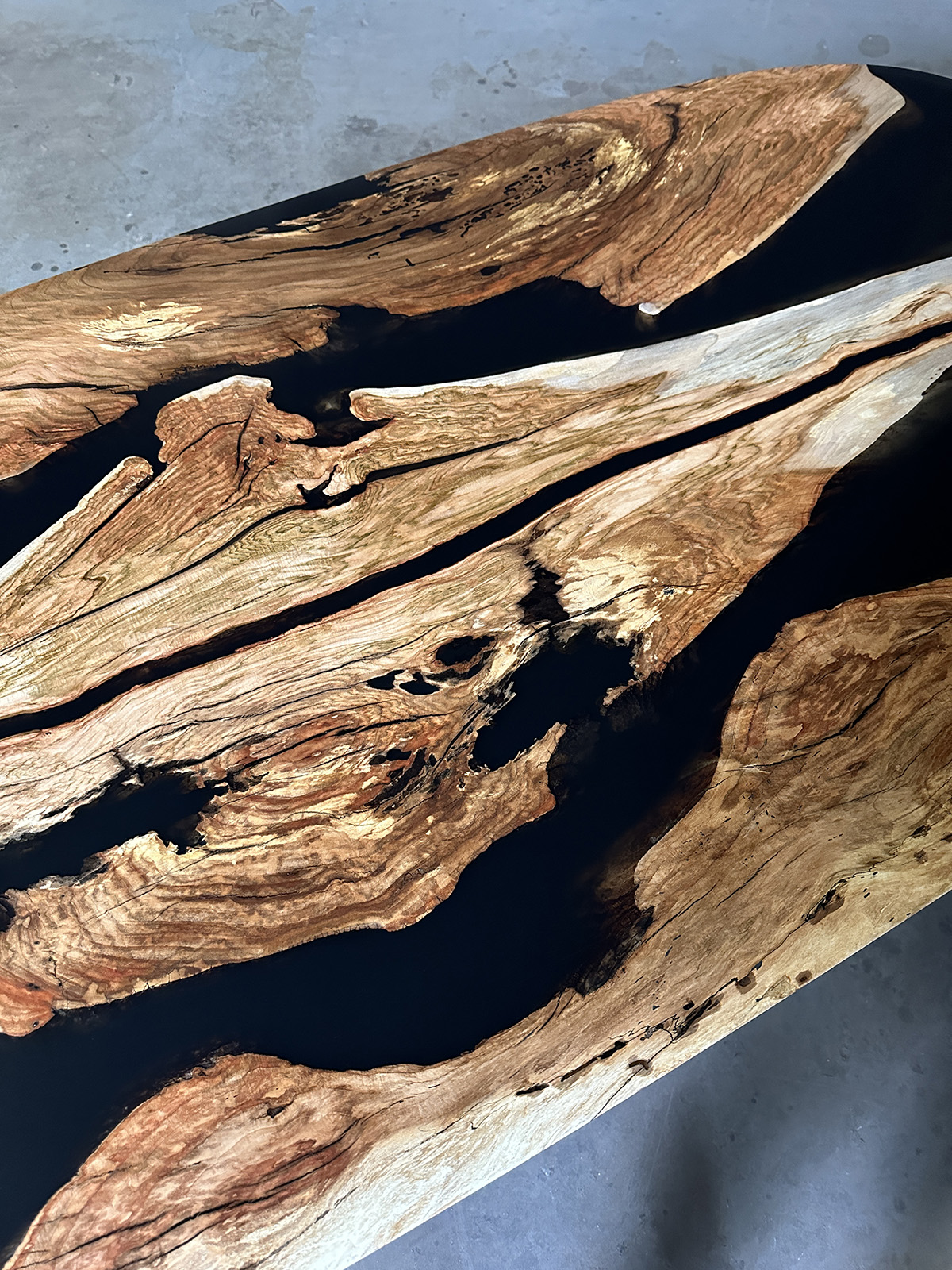 Maple Dining Table - Oval with Tinted Black Epoxy - Anglewood Furniture