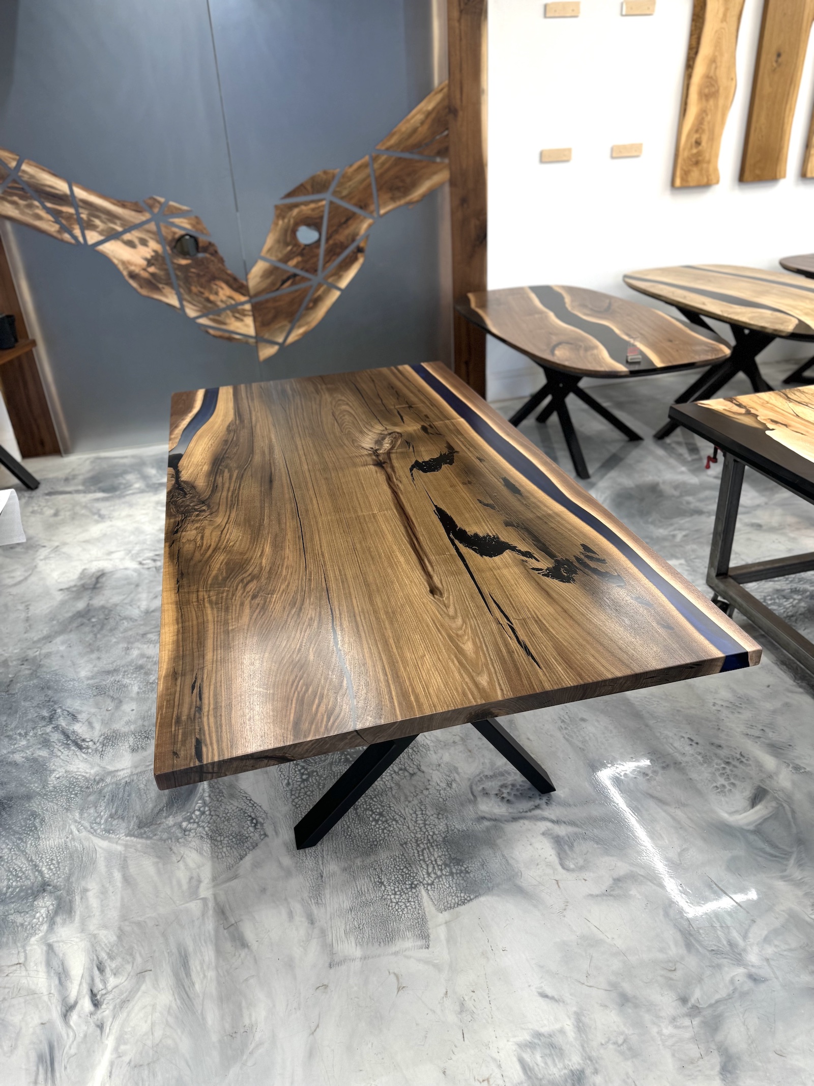 Dark Blue Walnut Dining Table - Anglewood Furniture