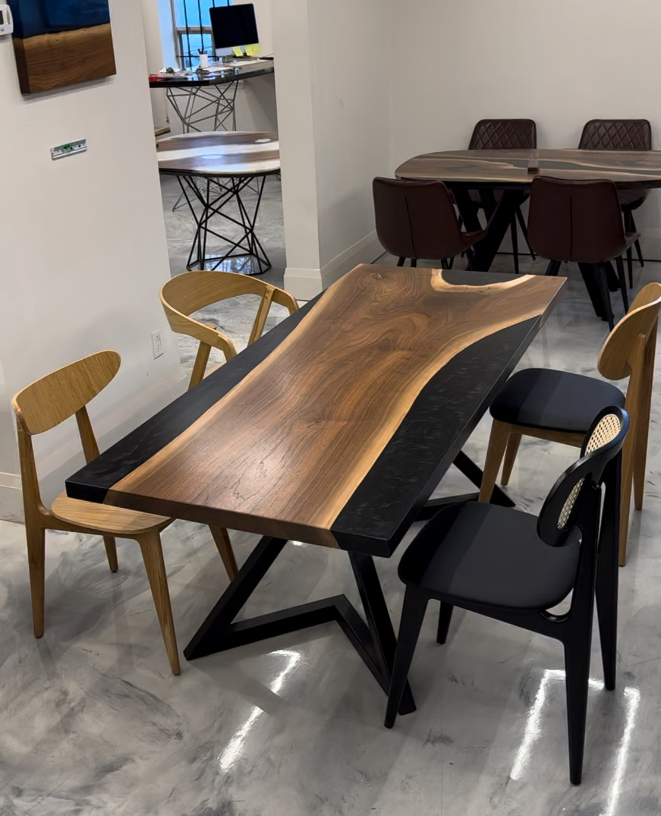 Walnut Dining Table with Solid Black Epoxy - Anglewood Furniture