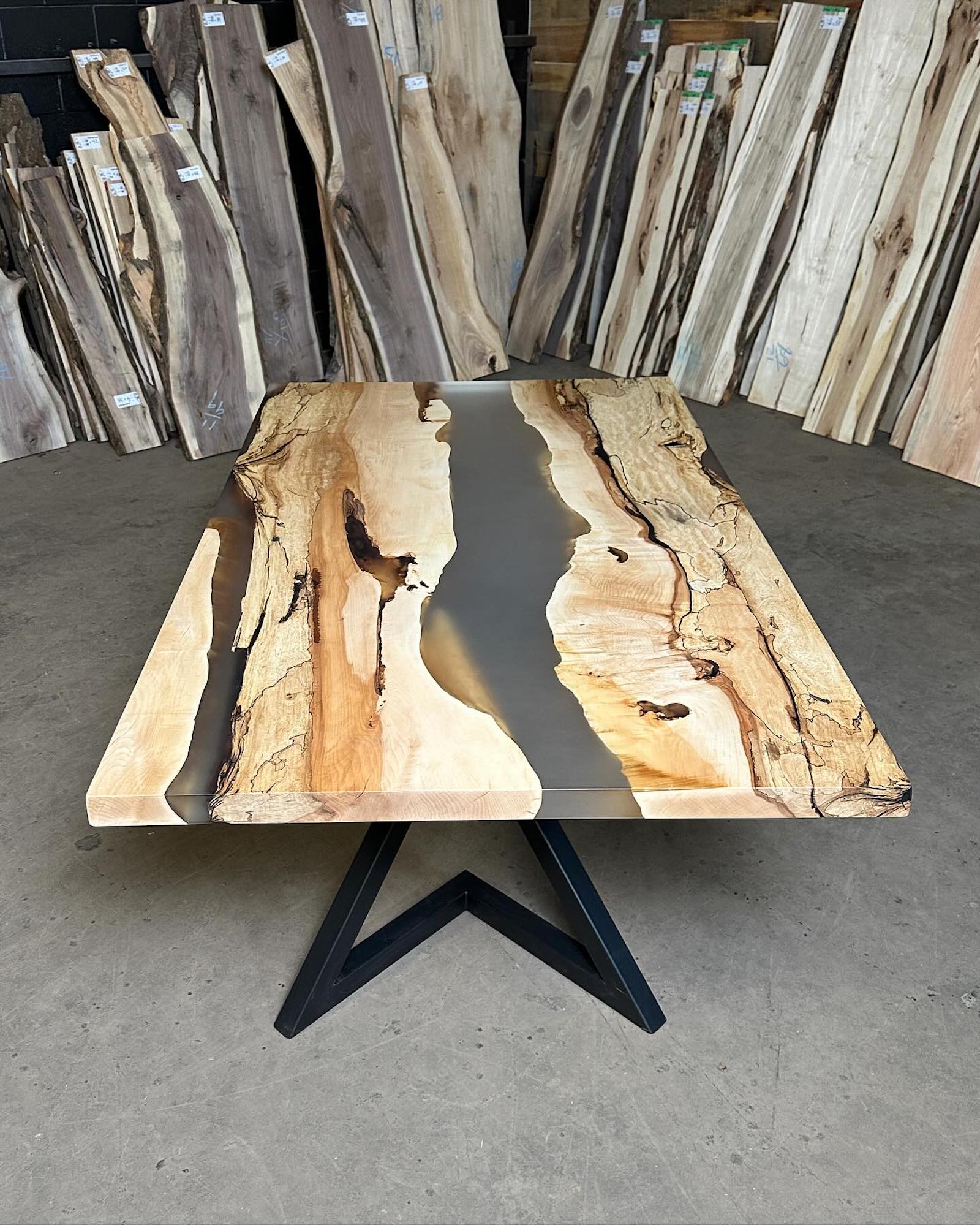 Maple Dining Table - Matte Grey Epoxy - Anglewood Furniture