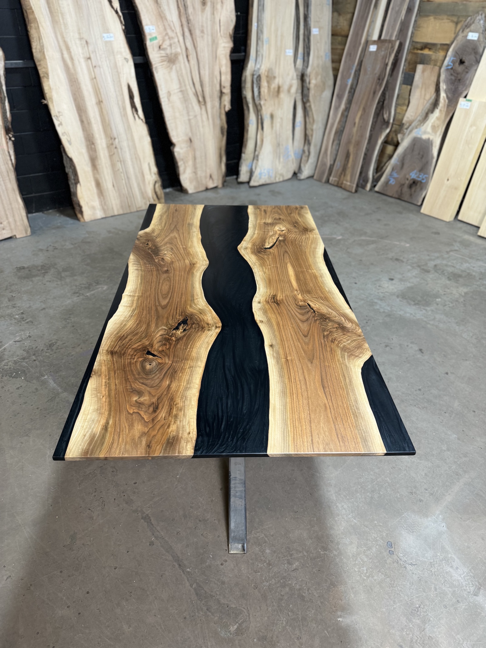 Dining Table – Walnut Clear & Black and Grey Epoxy - Anglewood Furniture