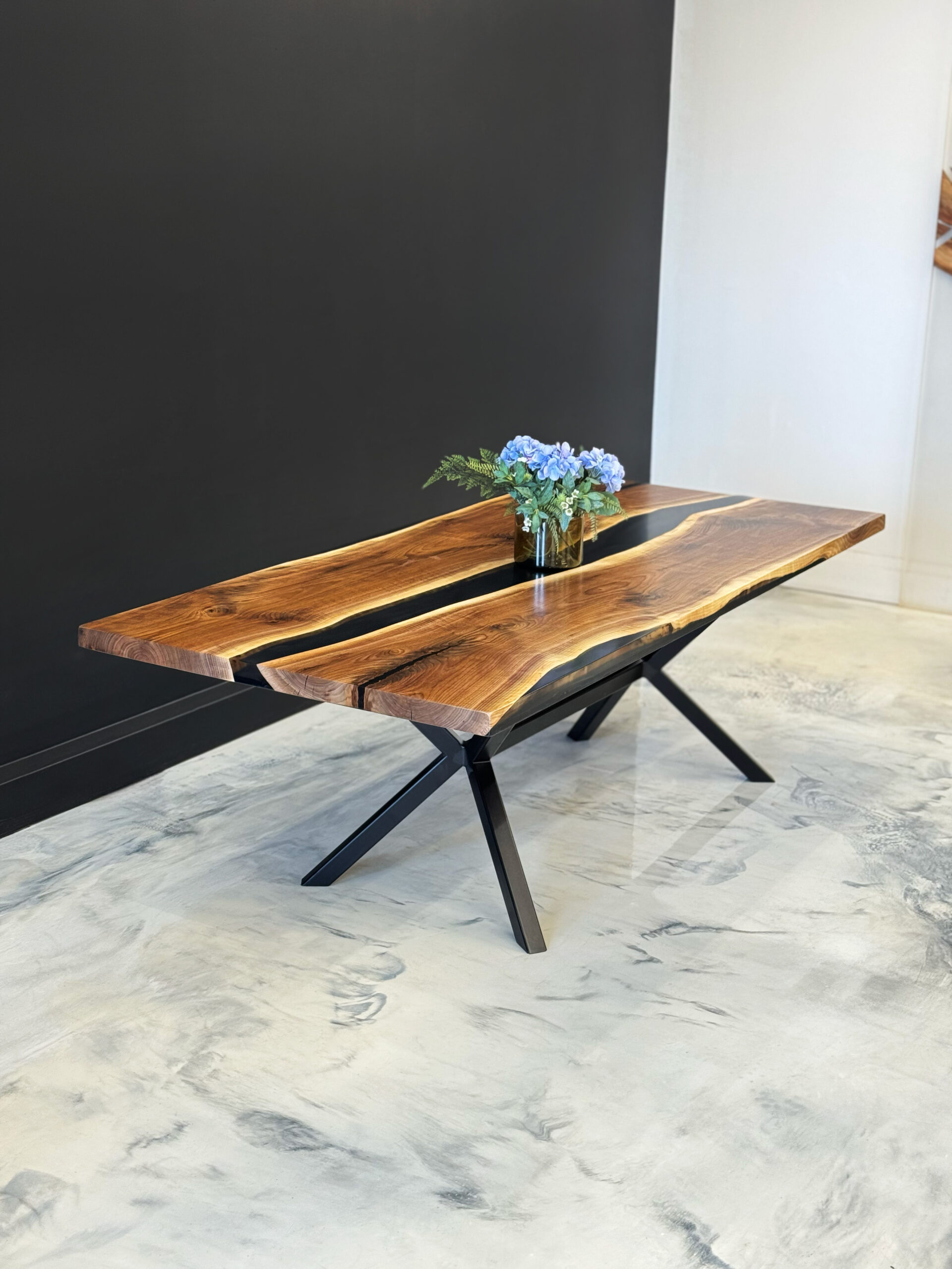 Walnut Dining Room Table – Black Epoxy - Anglewood Furniture